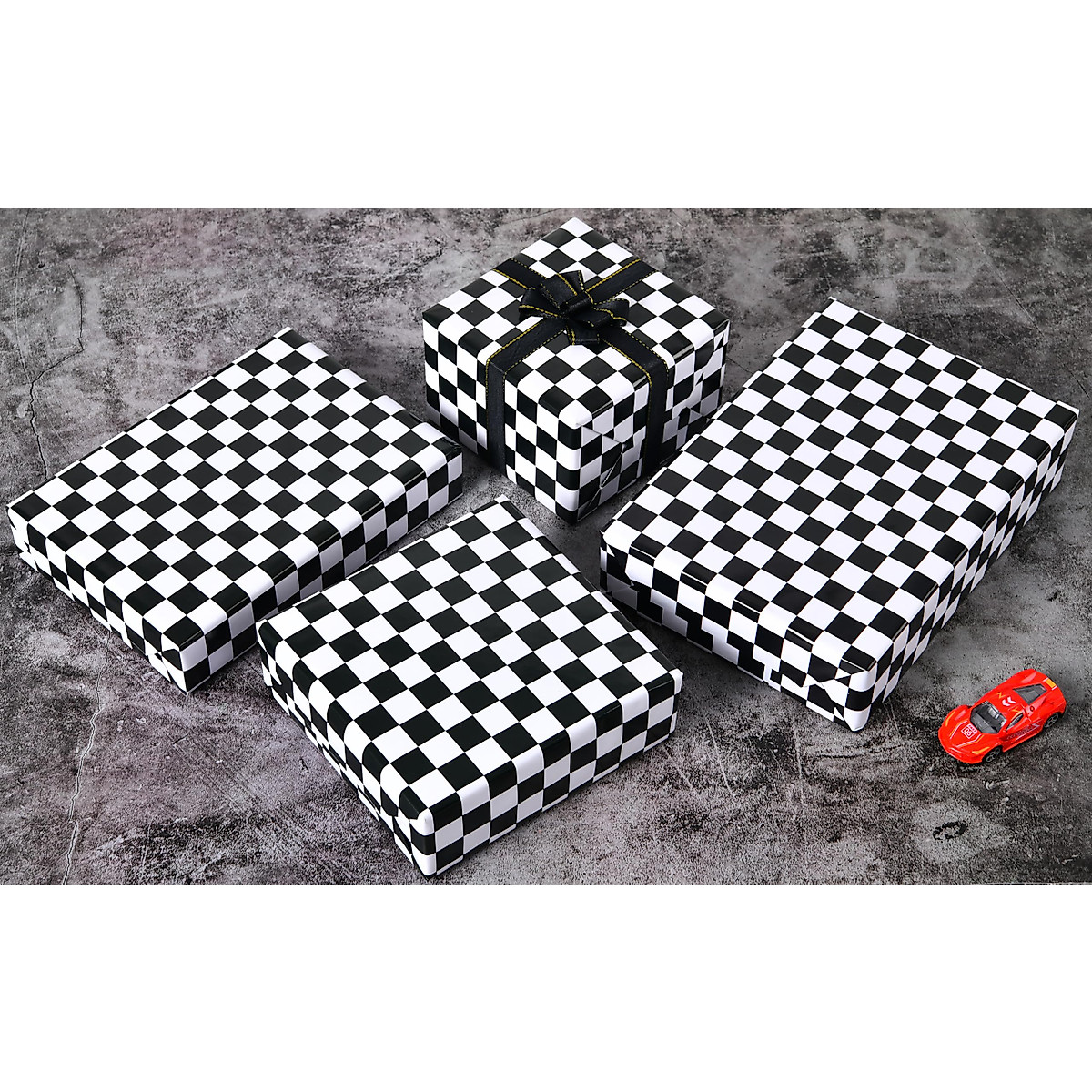 Titiweet Checkered Flag Wrapping Paper - Race Car Wrapping Paper for Boys Girls, 4 Large Sheets Cars Wrapping Paper for Birthday Christmas Holiday, 39.4 x 27.6 Inches Per Sheet (Race Car)