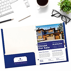 Blue Paper 2 Pocket Folders with Prongs, 50 Pack, by Better Office Products, Matte Texture, Letter Size Paper Folders, 50 Pack, with 3 Metal Prong Fastener Clips, Blue