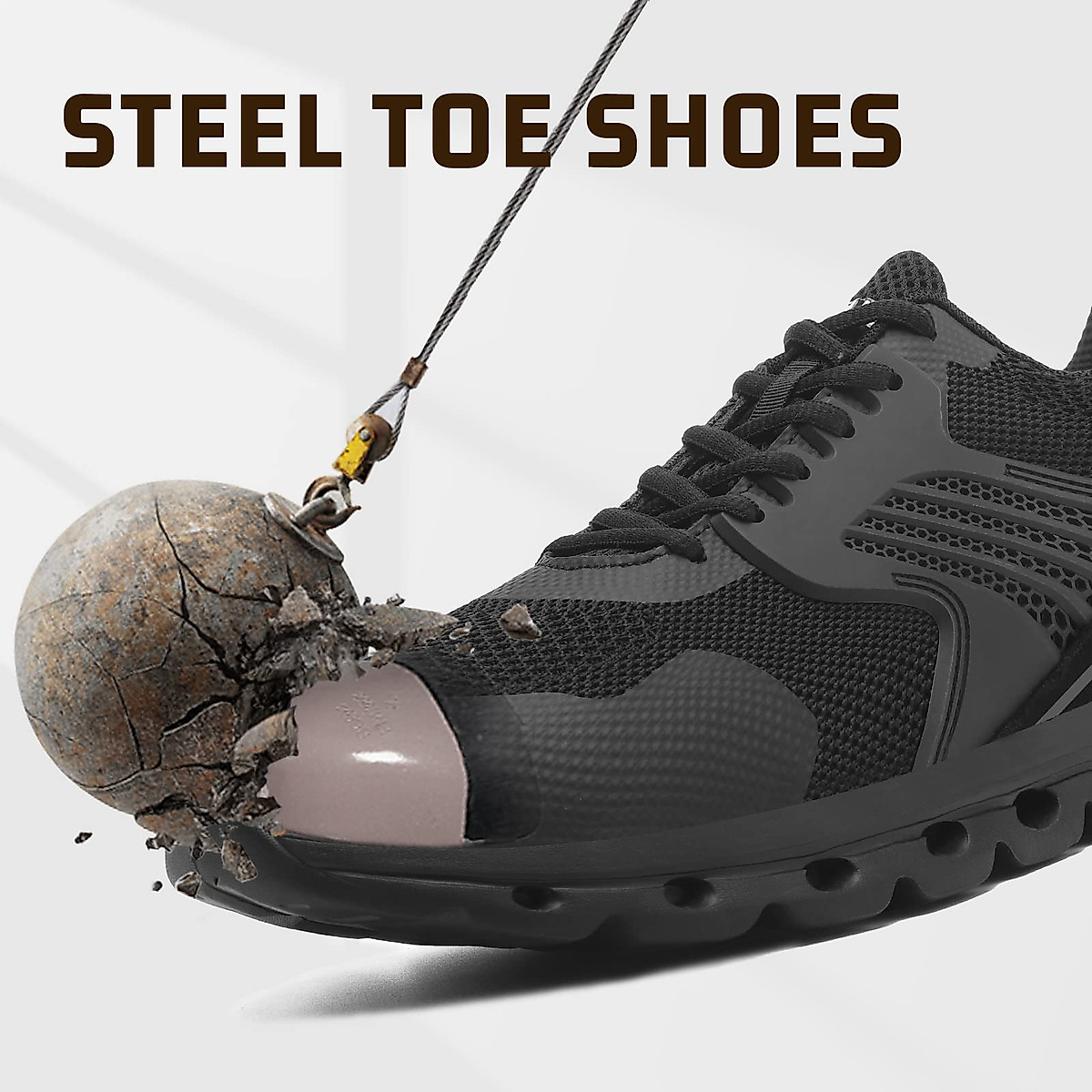 Steel Toe Sneakers for Men Women Lightweight Air Cushion Safety Shoes Breathable Steel Toe Shoes Comfortable Work Shoes Black