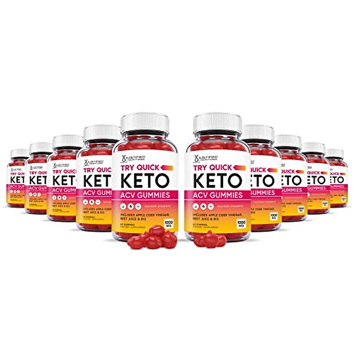 Justified Laboratories (10 Pack) Try Quick Keto ACV Gummies 1000MG with Pomegranate Juice Beet Root B12 600 Gummys