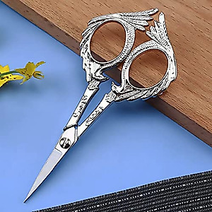 KISTARCH 2pcs Embroidery Scissors,5" Sewing Scissors Small Sharp Craft Scissors with Leather Sheath for Fabric Needlework Crochet Threading Tool, Artwork,Thread Snips, Silver-Bronze Peacock Style