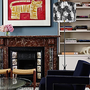 GO&SO Floral Area Medium Drum Lamp Shades 13" Top x 13" Bottom x 10" High (Spider) Transitional Black & White Lampshade Table Lamp & Bedside Lamp - Handcrafted - Perfect for Art Decor