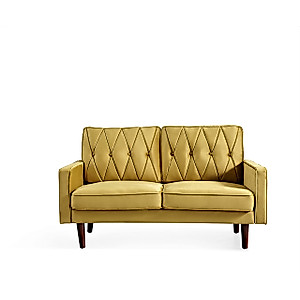 Container Furniture Modern Style Tufted Velvet Couch for Living Room with Soft Fabric Upholstery and Solid Wood Frame, 57.5'' Wide Loveseat, Yellow Green