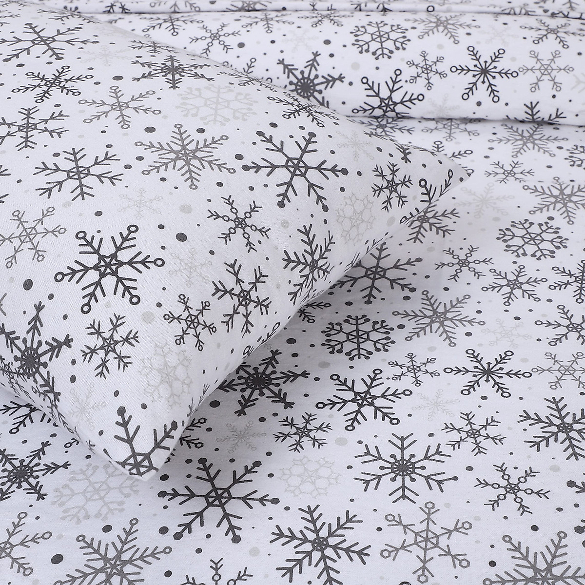 EnvioHome Flannel Sheets Full - 100% Cotton Soft Heavyweight Double Brushed Anti-Pill Flannel Sheets Full Size Bed, 4 Pcs - 16" Deep Pocket Full Size Bed Sheets X2 Side Pockets (Full, Grey Snowflakes)