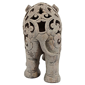 Design Toscano Anjan The Elephant Indian Decor Jali Animal Statue, 12 Inch, Brown Stone