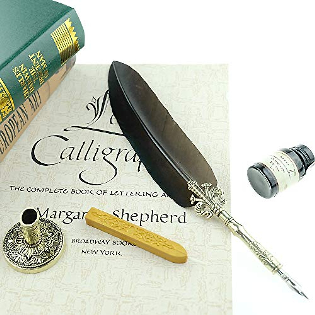 GC Quill Antique Feather Writing Quill Pen Gold Pen Stem Calligraphy Pen Set 100% Quality Guarantee