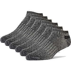 FUN TOES Low Cut Ankle Merino Wool Mens Hiking Running Socks Compression Arch Support Cushioned 6 Pairs (Black)