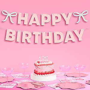 xo, Fetti Happy Birthday Bow Banner Iridescent Foil + Pink Glitter, 5 Ft. | Birthday Party Decoration, Coquette HBD Decor, 21st Bday Supplies, Photobooth Backdrop