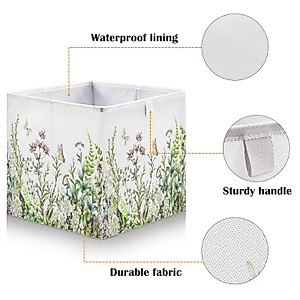 Kigai Wild Flower Butterfly Cube Storage Bins - 11x11x11 In Large Foldable Storage Basket Fabric Storage Baskes Organizer for Toys, Books, Shelves, Closet, Home Decor