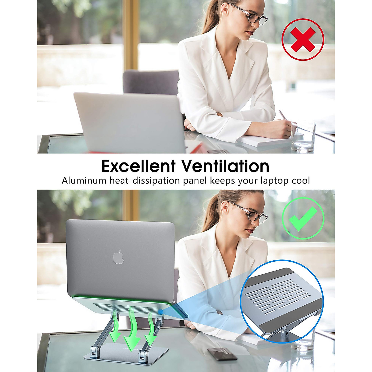 AboveTEK Laptop Stand, Adjustable Laptop Riser, Aluminum Computer Stand for Laptop up to 17.3 Inches, Portable Laptop Holder Compatible with MacBook Pro, HP, Ergonomic Desktop for Office, Home, Grey