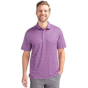 Cutter & Buck Pike Magnolia Print Stretch Men's Polo, Gelato/Navy Blue