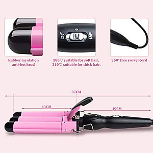 3 Barrel Curling Iron-Dual Voltage Hair Crimper,1 Inch Ceramic Tourmaline with Temperature Adjustable Hair Waver Style Tool(Pink)