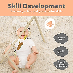 Wooden Baby Gym – Premium Infant Activity Gym with Hanging Bar for Wooden Toys – Wooden Play Gym Frame for Tummy Time Mat – Educational Baby Activity Gym for Newborn Gift for Baby Girl and Boy