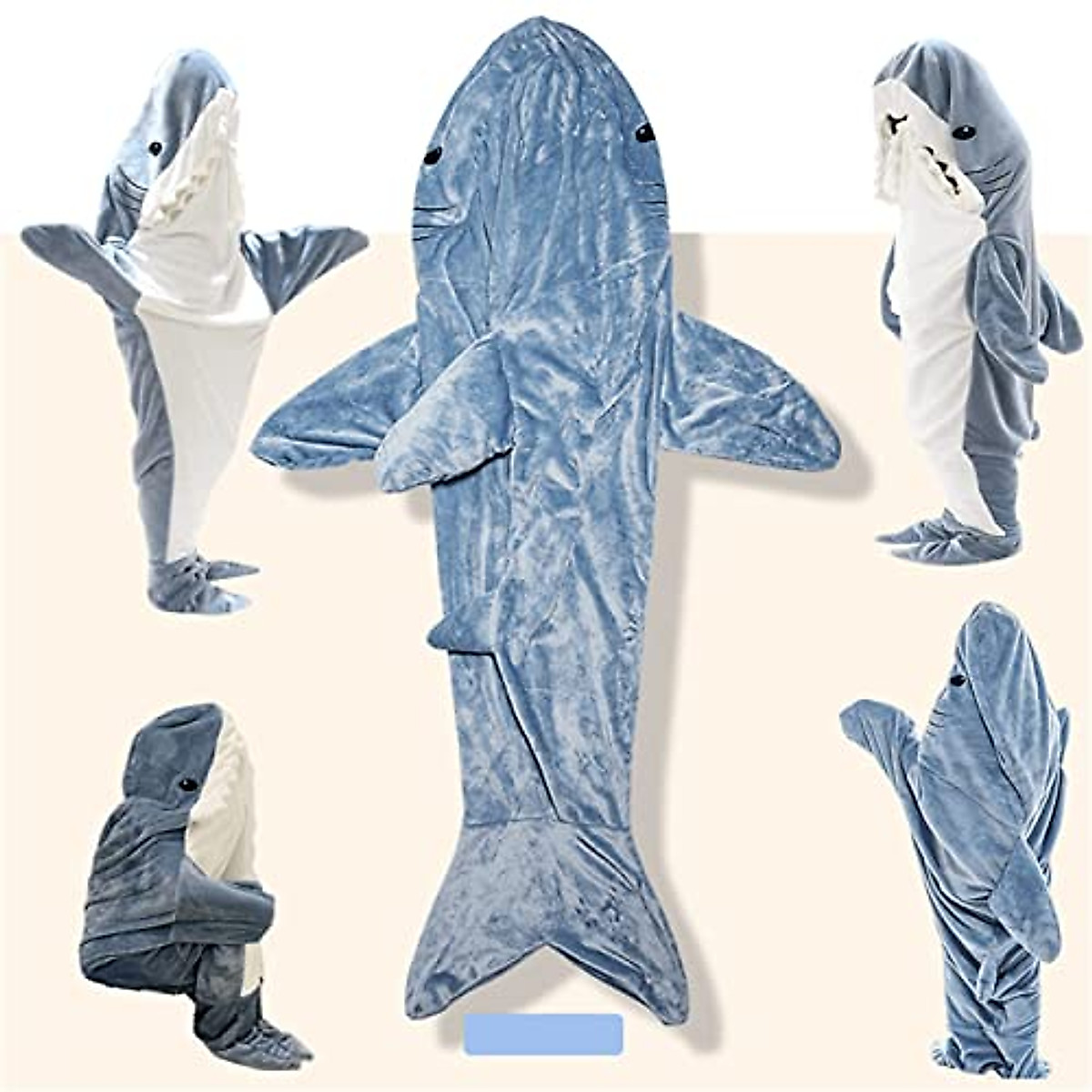 Shark Blanket Super Soft Cozy Flannel Hoodie Shark Sleeping Bag Shark Tail Wearable Fleece Throw Blanket for Adult Children XXL
