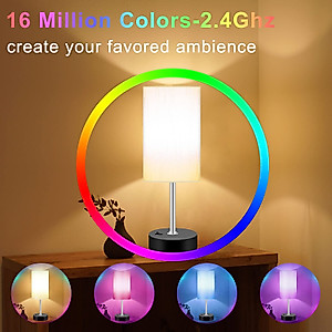 Peteme Smart RGB Bedroom Lamps with APP Control & Music Sync, 2 USB Port Dimmable Alexa Lamps Bulb Included, Bedside Lamp, Nightstand Light for Bedrooms and Living Room