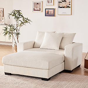 Howjoe 58.3" Comfy Deep Seat Oversized Chaise Lounge Indoor for Living Room, Solid Wood Sleeper Reclining Chair with Thickened Cushions Widened Armrests for Bedroom, Lounge Chair with Ottoman, Beige