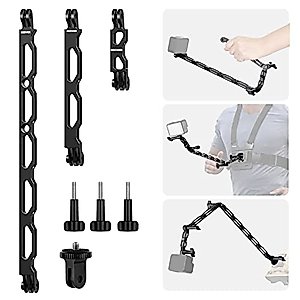 NEEWER Aluminum Alloy Extension Arm (11.8”/6.5”/3.3”) Set for Action Camera, with 3 Thumbscrews and a 1/4” Screw Adapter, Compatible with GoPro Hero11 10 9 8 7 Insta360 DJI Osmo Action 3, GP-11