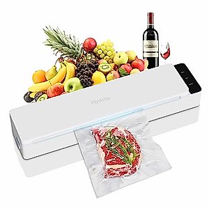 Hydsto Vacuum Sealer Machine,12V MAX 80 Kpa Food Vacuum Sealer Saver Machine,One-Touch Automatic Food Sealer Vacuum for External Sous Vide Jars and Containers,15pcs Vacuum Sealer Bags & 1 Cutter & 1 Air Suction Hose Starter Kit, White