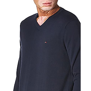 Tommy Hilfiger Men's Cotton V Neck Sweater, Masters Navy, Large