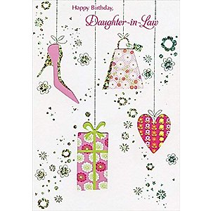 Designer Greetings Shoe, Purse, Gift and Heart Die Cut Windows Birthday Card for Daughter-in-Law