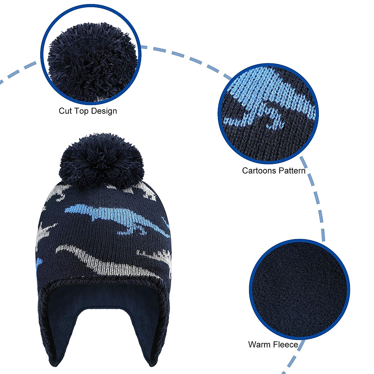 Boys Winter Hat Mitten Gloves Set Toddler Warm Beanie Earflap Baby Knit Fleece Lined Hat (Navy Blue,4-5 Years Old)