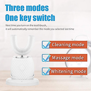Ultrasonic Automatic Toothbrush u Shaped Toothbrush Whole Mouth Toothbrush Toothbrush for Adults 360°Electric Toothbrush 30'' Automatic Timer Washable Travel Home Dual-use (White)