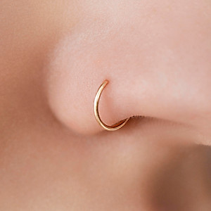 Set of 3 - Fake Clip On Nose Ring Hoop for Women - No Piercing Needed - 22 Gauge - 7mm - Faux Nose Septum Ring - Gold, Sterling Silver, Rose Gold - 22g