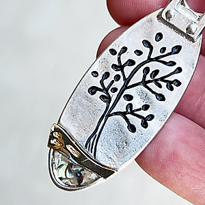 Silver Tree of Life Zipper Pull for Purse, Cute Abalone Shell Backpack Charms, Unique Gold inlaid Handbag Jewelry, Large Zipper Charms, Cool Keychain Charm