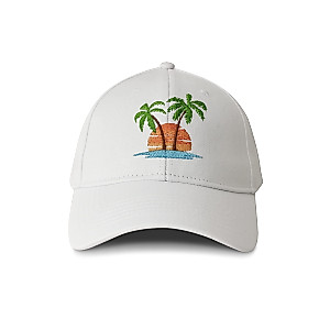Hepandy Palm Trees Embroidered White Baseball Caps for Women Men Girls, Outdoor Adjustable Cotton Snapback Trucker Hats Embroidery Dad Hat Unisex