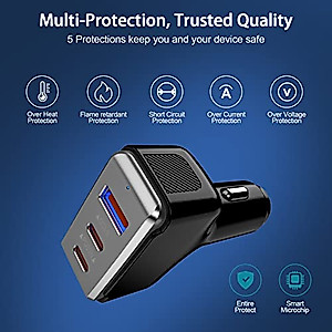 Super Fast Car Charger for iPhone 14 Pro Max 13 12 11 SE iPad Pro, 78W Cigarette Lighter USB Charger Adapter, PD 30W & QC 18W Android Phone Auto Cargador for Samsung Galaxy S23 S22 Ultra S21,Pixel 7