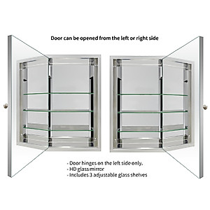 FOMAYKO Stainless Steel Medicine Cabinet with Mirror - Wall Mounted Bathroom Storage Organizer, Rust-Resistant Metal Mirror Cabinet for Vanity, Adjustable Shelves, 15x25 Inch