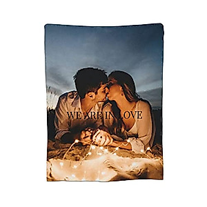 SCOCICI Custom Blanket,Personalized Bed Throw Blanket with Photos Text,Customized Blankets with Photos Words Collage,Customized Blankets for Family Wedding Birthday Gift,1 Photo Collage,36"X28"