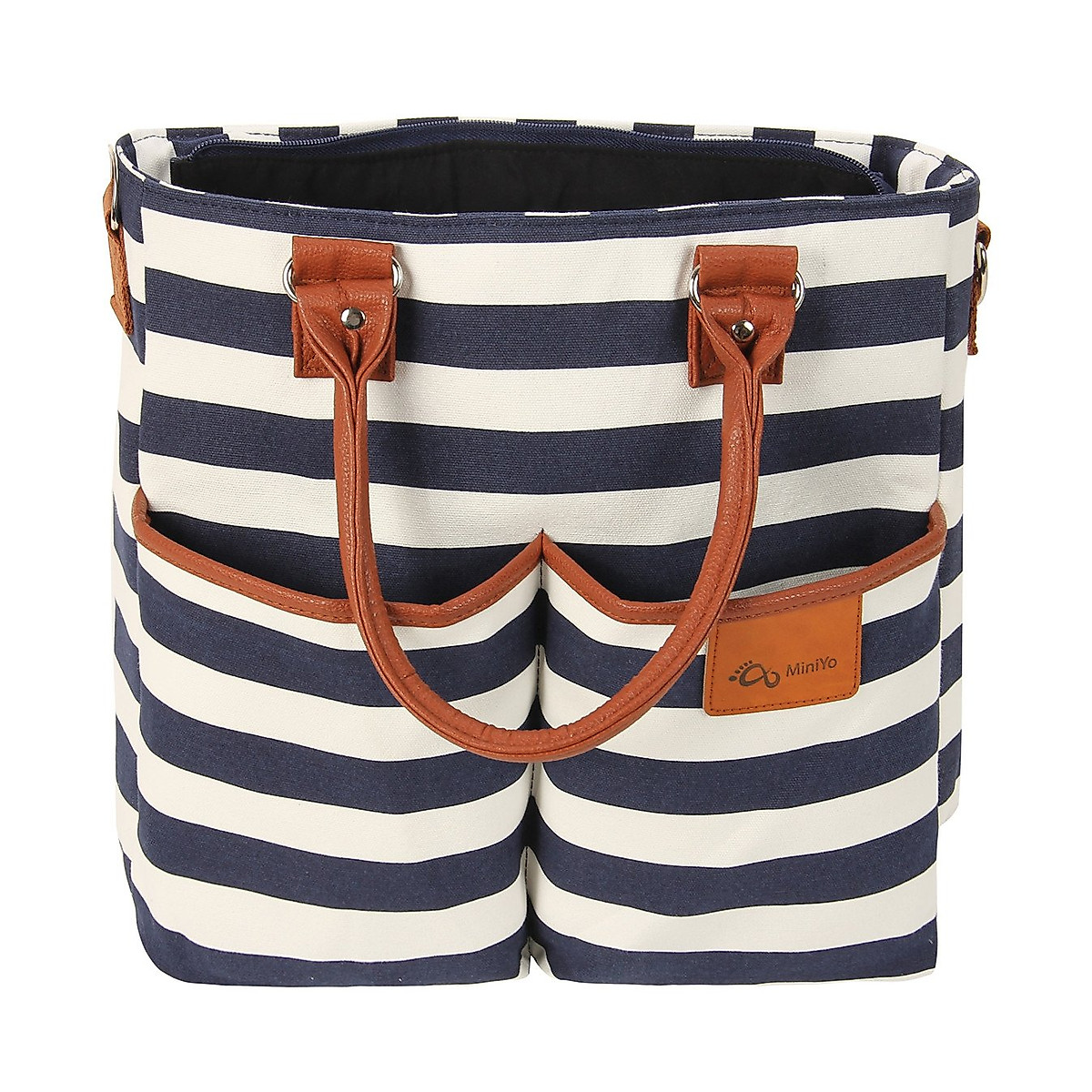 Designer Canvas Stylish Diaper Bag - With 2 Bonus Items: Changing Pad + Bottle Holder