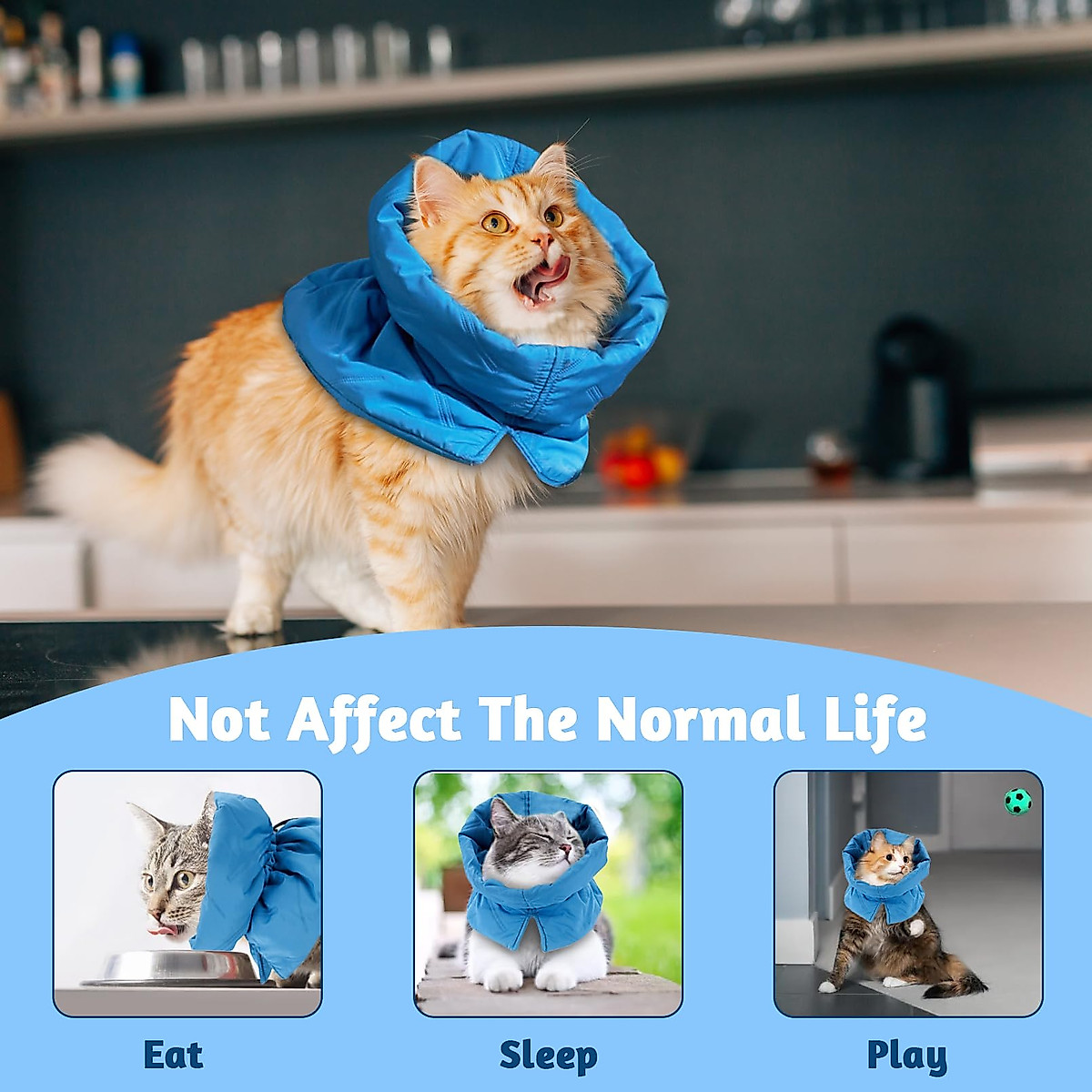 PINVNBY Cat Cone, Cat Recovery Collar Soft Adjustable Cat Cone to Stop Licking and Scratching Foldable Water Resistant Neck Cone for Cats with Drawstring Design Not Block Vision (S)