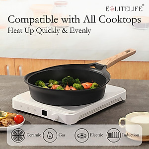 ESLITE LIFE Nonstick Deep Frying Pan Skillet, Healthy Granite Coating Egg Omelette Pan Stone Cookware Chef's Pan, PFOA Free(Black, 8 Inch)