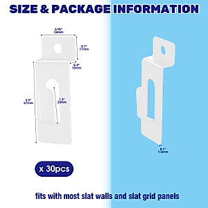 Waltool 30Pcs Slatwall Utility Notch Hooks, Slat Wall Picture Display Hooks Hanger Panel Shelf Pegboard Slatwall Accessories for Photo Frame Painting Arts Hanging Home Office (White)
