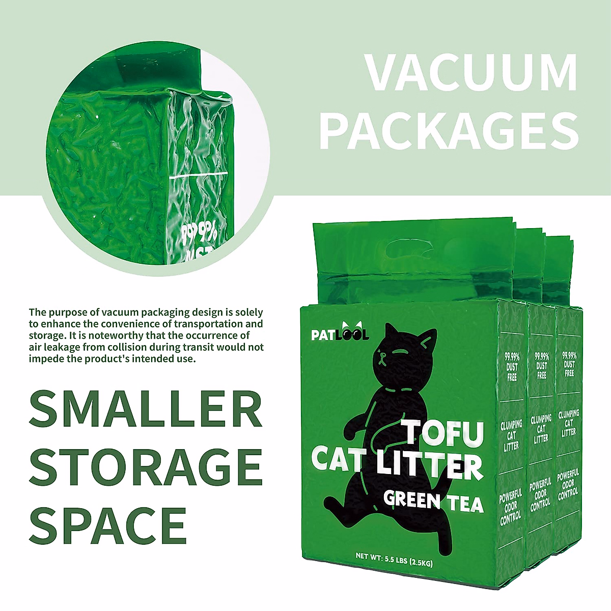 PATLOOL Clumping Cat Litter, Tofu Cat Litter, Superior Odor Control Kitty Litter, 99.9% Dust Free, Flushable, Low Tracking, Ultra Absorbent, Natural Ingredients, Easy Clean-Up, Green Tea Scent