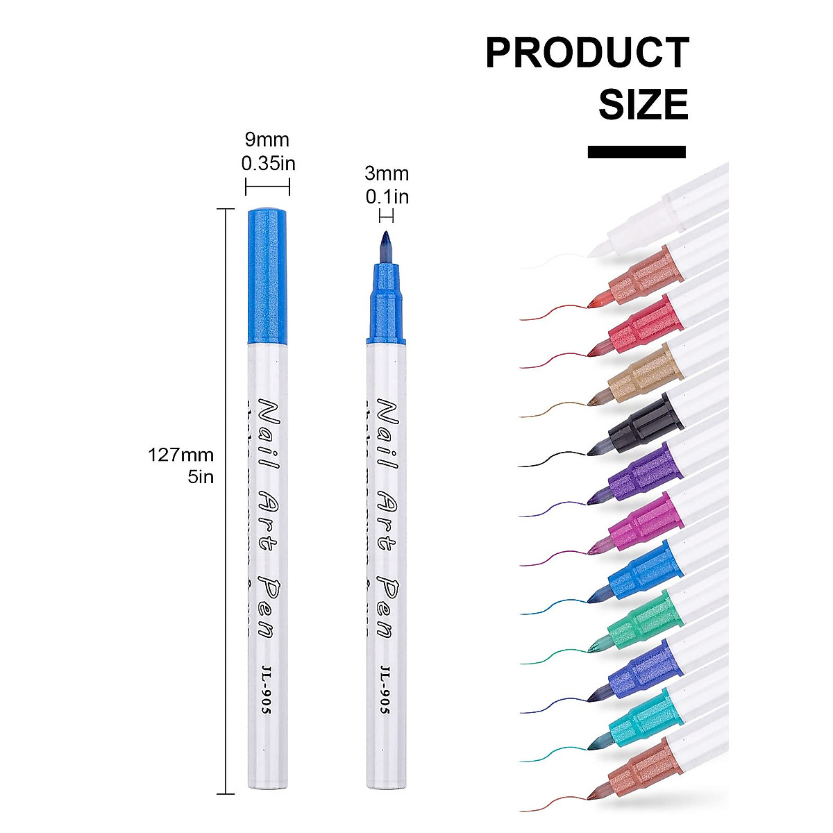 12 Color Metal Giltter 3D Nail Art Pens Set, Kalolary Nail Point Graffiti Dotting Pen Drawing Painting Liner Brush for DIY Nail Art Beauty Adorn Manicure Tools(E)