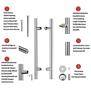 HONGYUN 36" Pull Door Handles Brushed Nickel,Solid 304 Stainless Steel Pull Push Door Handle,Fit for Glass Door Wooden Door,Modern Commercial Door Handle Apply for Sliding Barn Shower Door