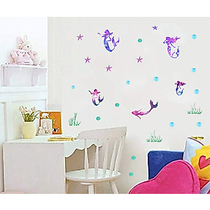 Easu Mermaid Wall Decals Girls Nursery Bedroom Wall Sticker Girls Wall Decals Mermaids Decorative Peel & Stick Wall Decals