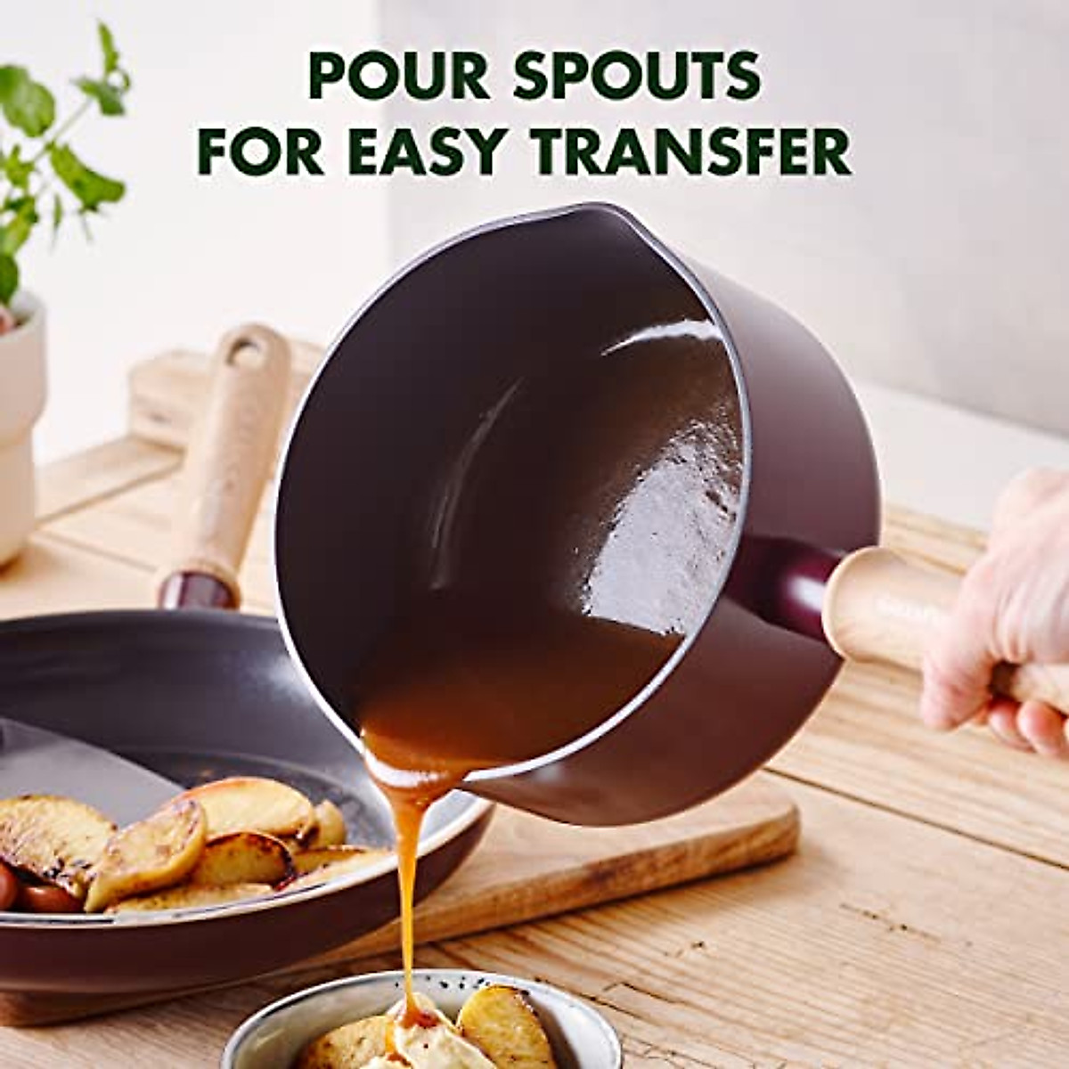 GreenPan Hudson Healthy Ceramic Nonstick, 8 Piece Cookware Pots and Pans Set, Vintage Wood Inspired Handle, PFAS-Free, Dishwasher Safe, Merlot Red