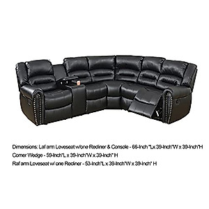 Benjara Bonded Leather 3 Piece Reclining Sectional, Black