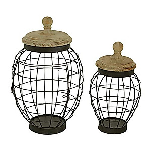 Deco 79 Metal Amphora Decorative Jars, Set of 2 12&quot;, 15&quot;H, Black