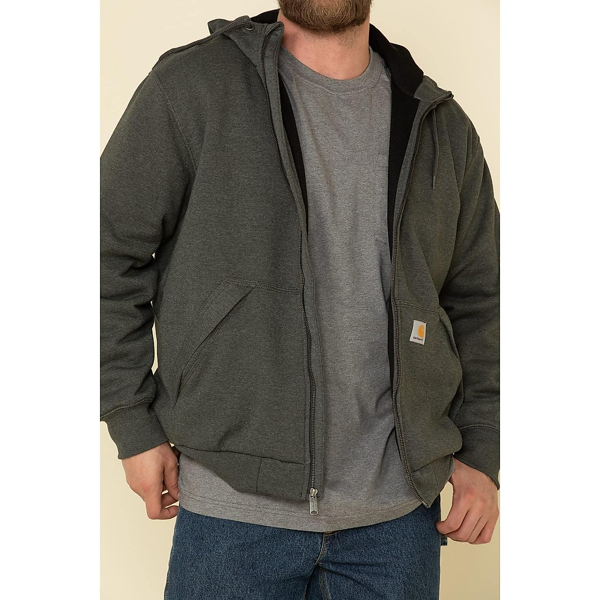 Carhartt Men's Rain Defender Loose Fit Midweight Thermal-Lined Full-Zip Sweatshirt, Carbon Heather, Large