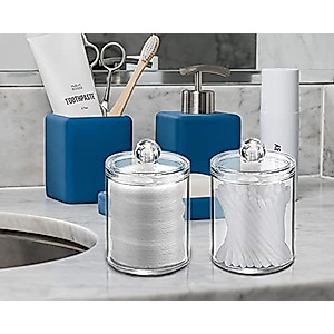 DAPOWER 2 Pack Qtip Holder Storage Canister for Cotton Ball, Cotton Swab, Pads, Floss; 10-Ounce Clear Plastic Apothecary Jar with Lid, Bathroom Makeup Organizer (2)