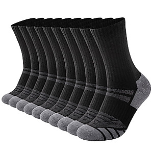 COOPLUS Mens Performance Crew Socks, Heavy Cushion Athletic Durable Work Socks for Men (5 Pairs)