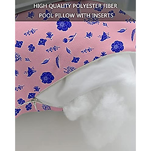 Recliner Head Pillow Ledge Loungers Chair Pillows with Insert Flowers Rose Blue Silhouette Pattern Pink Lumbar Pillow with Adjustable Strap Outdoor Waterproof Patio Pillows for Beach Pool, 2 PCS