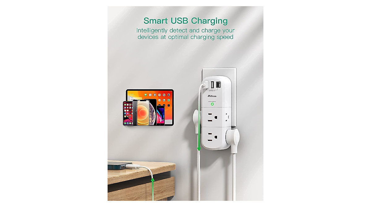 Wall Outlet Extender with Surge Protector & USB Charging – 9-in-1 Power ...