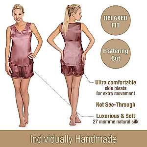 Luxury Artisan Silk Pajamas For Women Tank Set, Pure Mulberry Silk 27 Momme PJs
