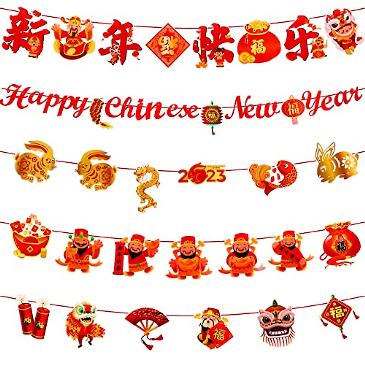 OBANGONG 5 Pcs 2023 Chinese New Year Banners Decorations Happy New Year Hanging Banners Ornaments Year of Rabbit Chinese Luna New Year Banner Spring Festival Party Supplies